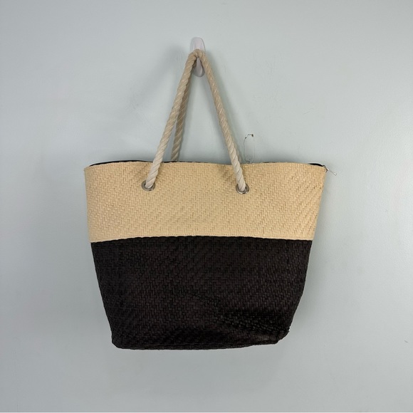 Unbranded | Bags | Paper Straw Zipper Tote With Rope Twist Handles Tan ...
